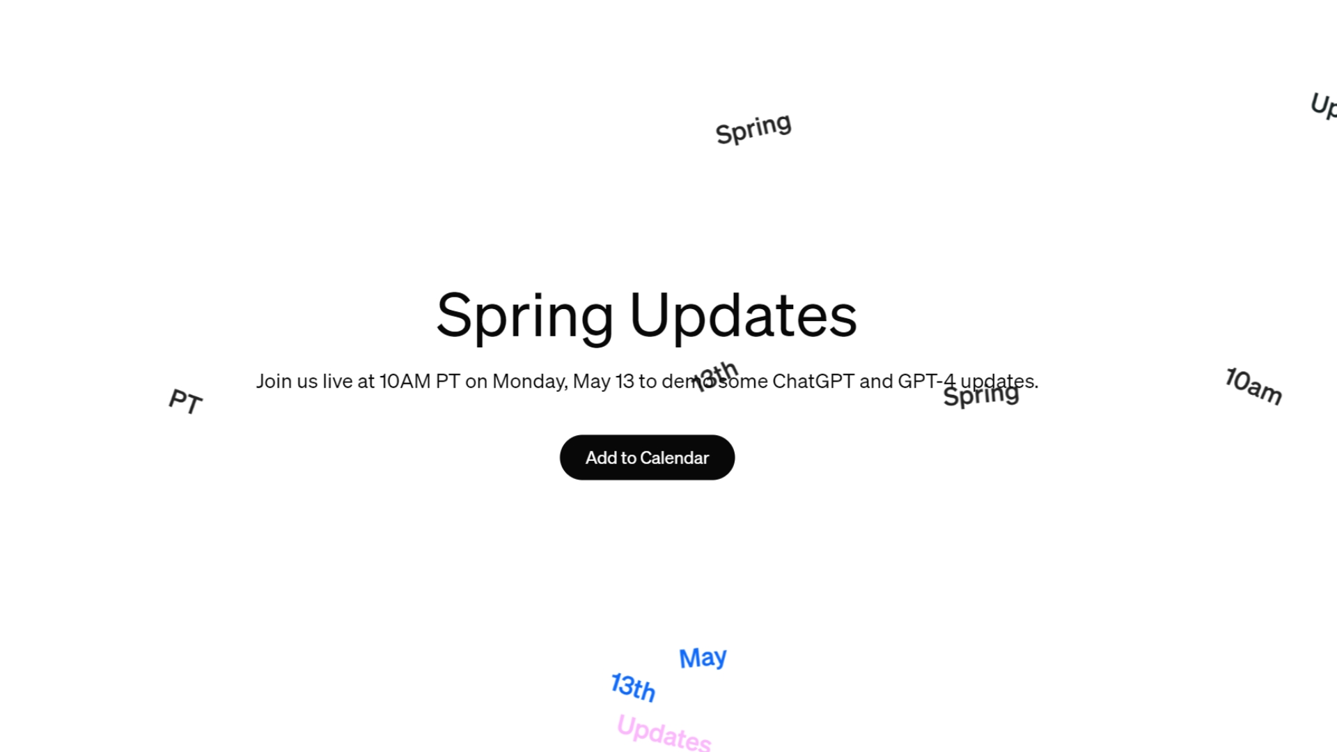 ChatGPT/GPT-4「最新アップデート情報」は5月14日㈫午前2時。「Spring Updates」と称し、ライブイベントで詳細発表。